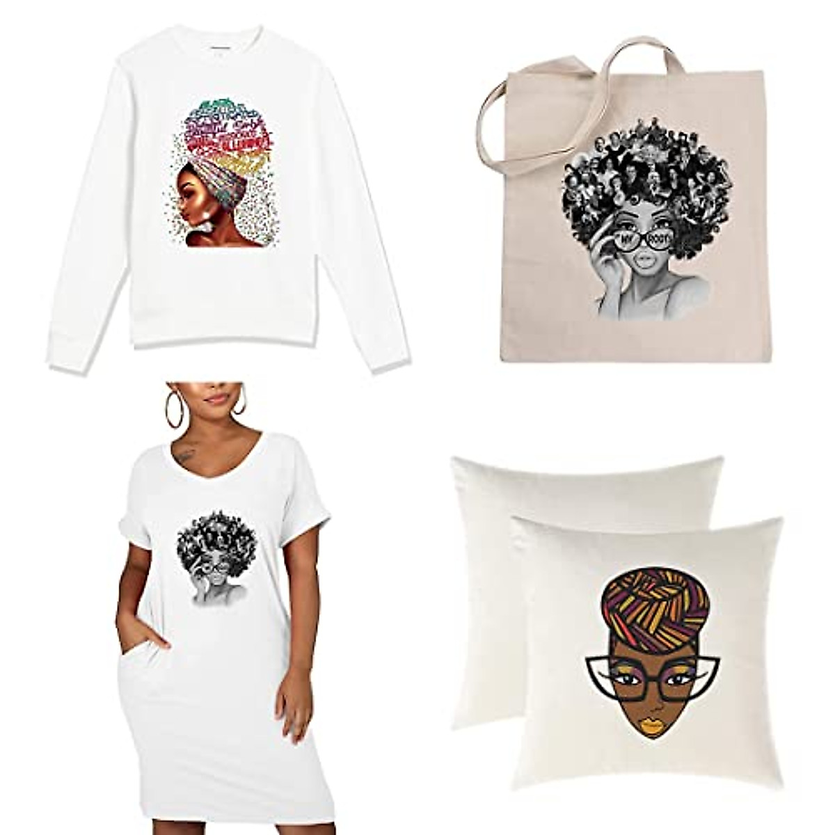 Black Smart Queendom Beauty Iron On Patches for Clothing DIY Transfer Decals on T-Shirt Hoodie Pillow 3Pcs