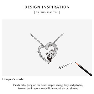 RUKYF 925 Sterling Silver Panda Necklace for Women Cubic Zirconia Heart Cute Animal Pendant Jewelry Unique Gifts for Women Girlfriend