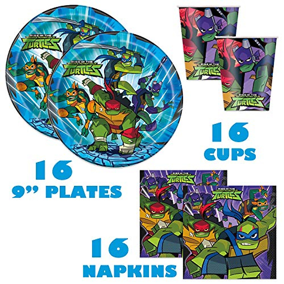 Ninja Turtle Birthday Party Supplies, Teenage Mutant Ninja Turtle Party Supplies for TMNT Party, Serves 16 Guests, For Boys and Girls, With Table Cover, Banner Decoration, Plates and More