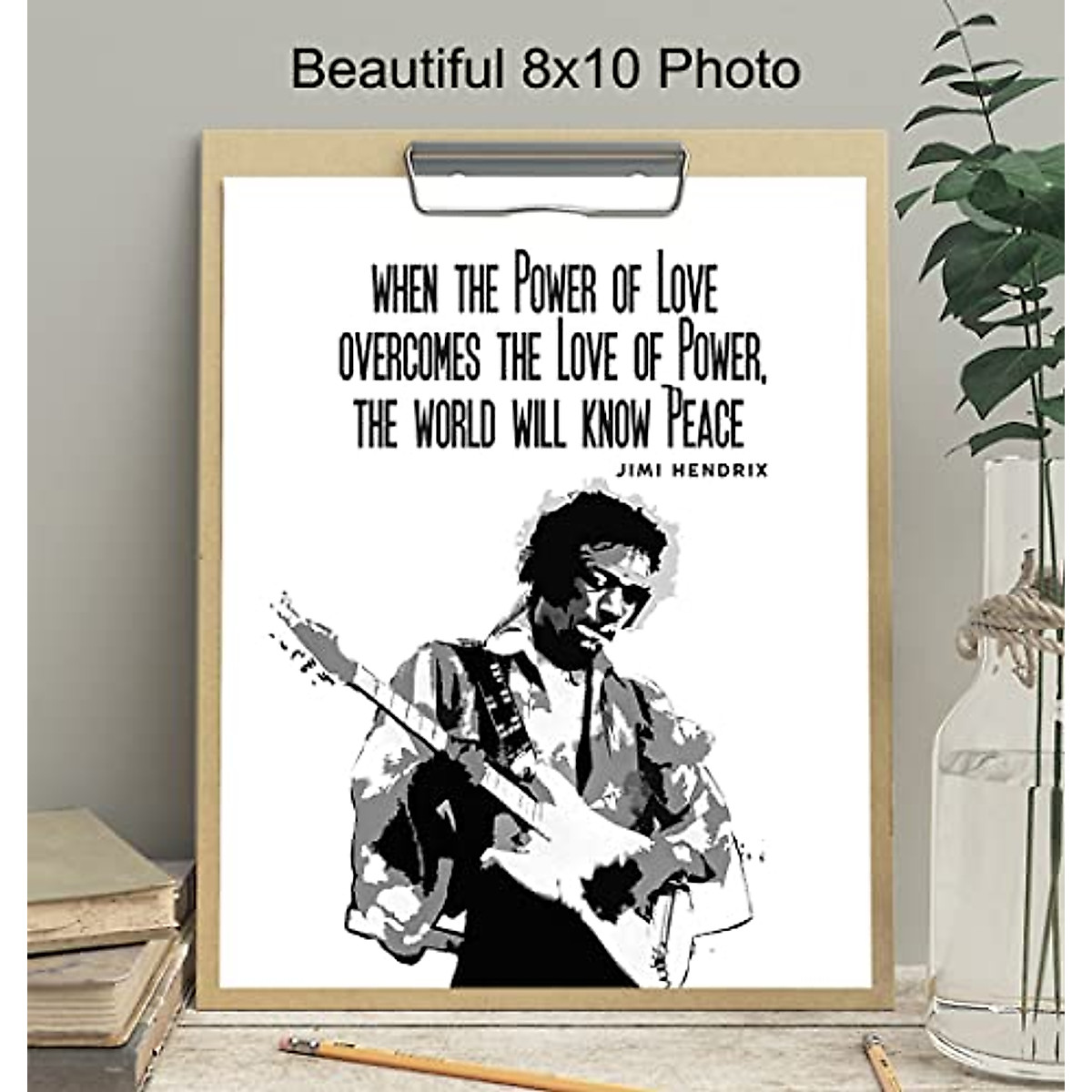Jimi Hendrix Poster,- Inspirational Wall Art Print - Graffiti Street Art, Urban Home or Wall Decor - Gift for 60's Music, Woodstock Fans, Guitarists, Musicians - 8x10 Quote Photo Picture