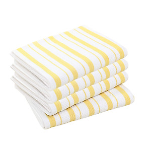 COTTON CRAFT Oversized Kitchen Towels -4 Pack 100% Cotton Basketweave Tea Dish Towels - Absorbent Reusable Low Lint Quick Dry - Cooking Drying Restaurant Bar Cleaning Cloth Napkin -20x30 Yellow Stripe