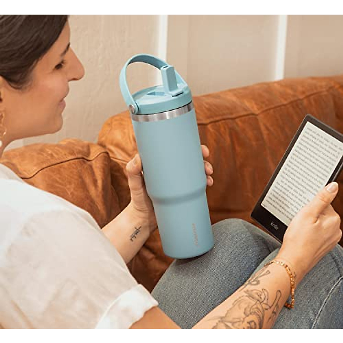 Hydrapeak Nomad 32 oz Tumbler with Handle and Straw Lid, Leakproof Tumbler, Tumbler Lid Straw, Double Insulated Tumblers, 32oz Double Insulated Cup Straw, Stainless Steel (Peony)