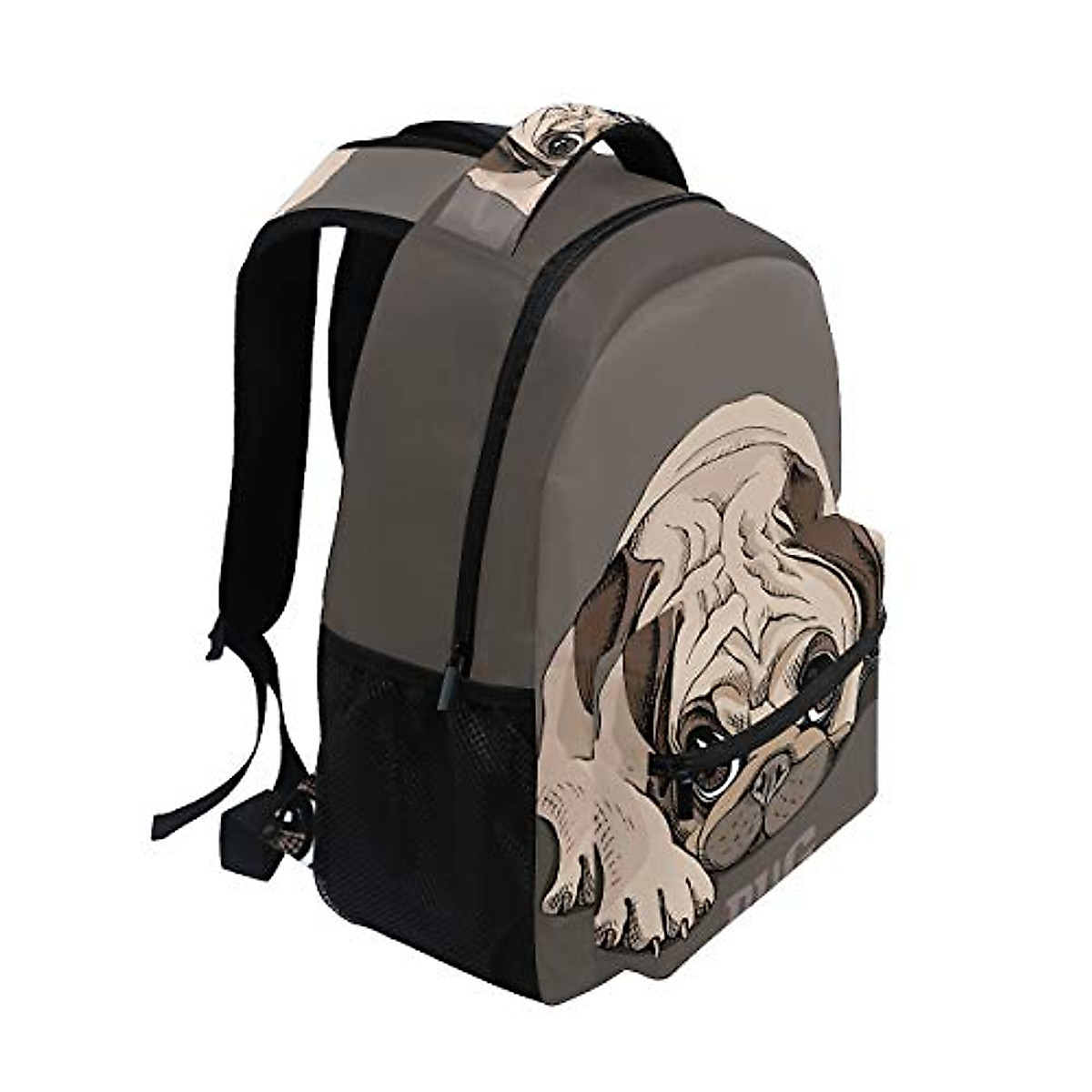 ALAZA Cute Pug Puppy Dog Coffe Brown Large Backpack Personalized Laptop iPad Tablet Travel School Bag with Multiple Pockets