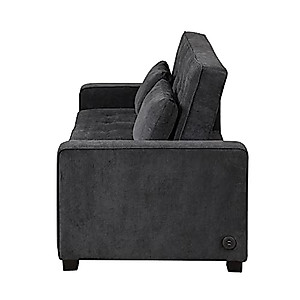 YUNLife&Home 65.7" Convertible Pull Out Sleeper Sofa Bed,Adjustable Loveseat Armchair Single Couch Chair with USB Port 2 Pillows for Living Room Apartment Small Space Furniture Set, Black