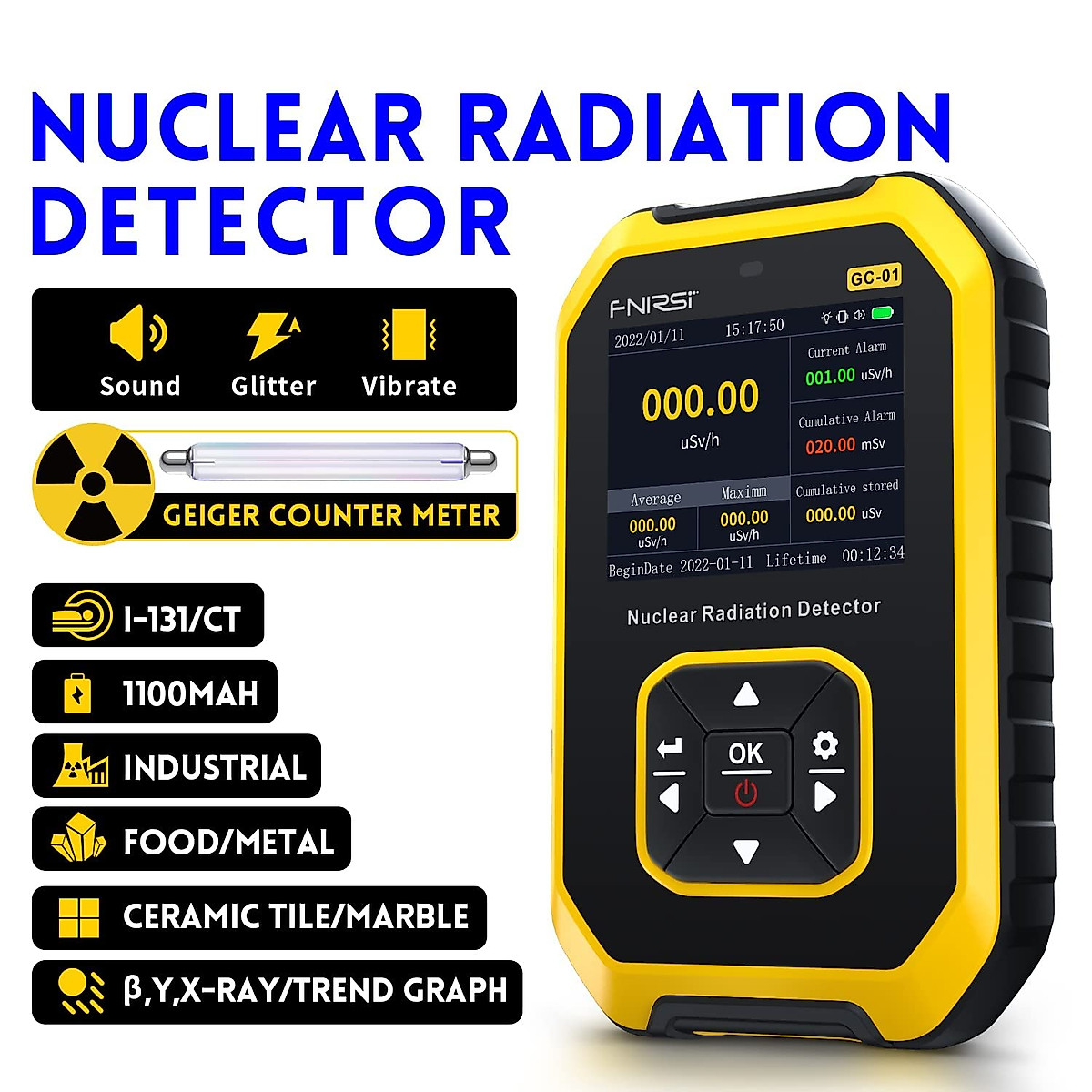 Bundle of 1 Geiger Counter Nuclear Radiation Detector-FNIRSI Radiation Dosimeter with LCD Display, Portable Handheld Beta Gamma X-ray Rechargeable and Safecastle Multipurpose Toolkit Card