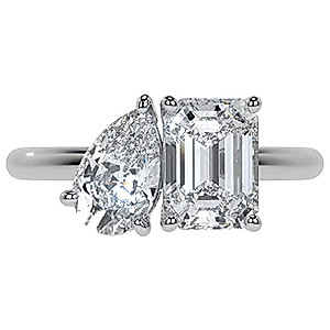 10K Solid White Gold Handmade Engagement Rings 2.0 CT Pear, Emerald Cut Moissanite Diamond Solitaire Wedding/Bridal Ring Set for Women/Her Propose Rings (4)