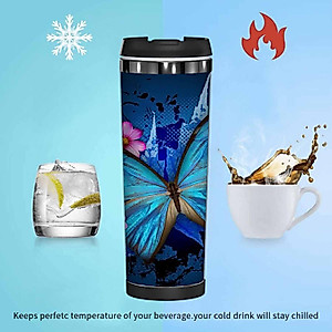 WONDERTIFY Floral Butterfly Coffee Cup Flowers Coffee Mug Stainless Steel Bottle Double Walled Thermo Travel Water Metal Canteen Blue Purple