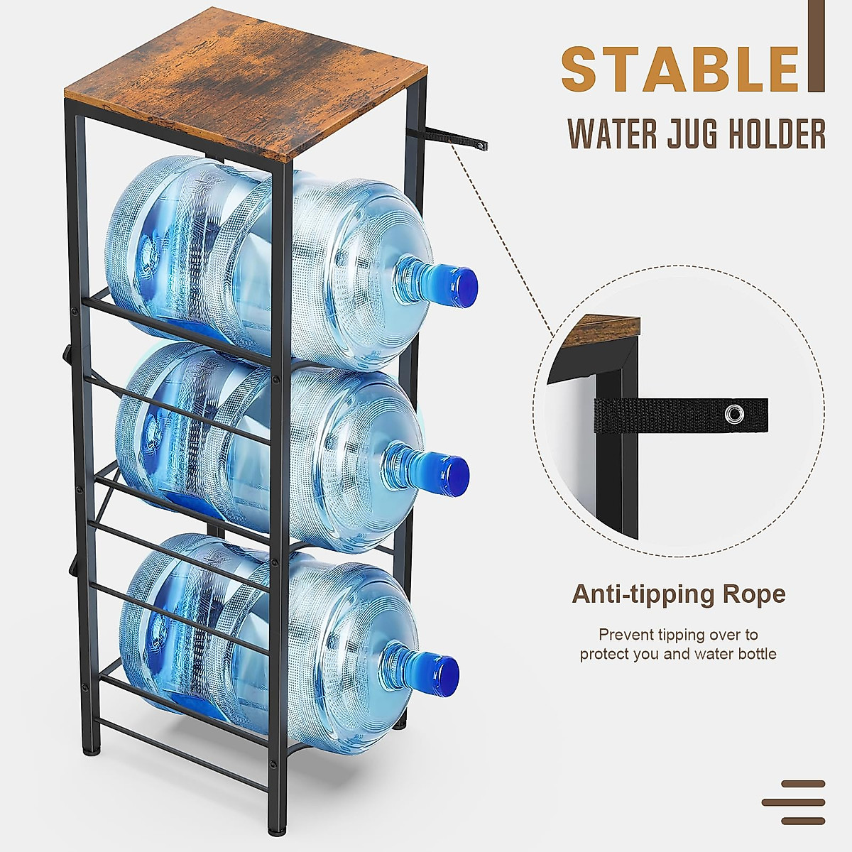 Housolution 3-Tier 5 Gallon Water Jug Holder with Garage Sports Equipment Organizer,Brown and Black