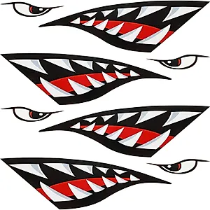 4 Pieces Shark Teeth Mouth Reflective Kayak Stickers Decals Boat Fishing Canoe Graphic Stickers Waterproof Decals for Car Canoe Kayak Fishing Boat Surfboard Ocean Truck Decals Accessories