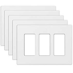 ELEGRP 3-Gang Screwless Decorative Wall Plates, Mid-Size Unbreakable Thermoplastic Faceplate Cover for Decorator Receptacle Outlet Switch, UL Listed (5 Pack, Matte White)
