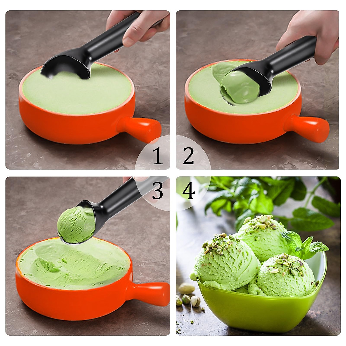 Pimoys 2.5oz Large Ice Cream Scoop 7 inches Nonstick Anti-Freeze Metal Ice Cream Scooper Professional Aluminum Icecream Scoop Spoon, Black