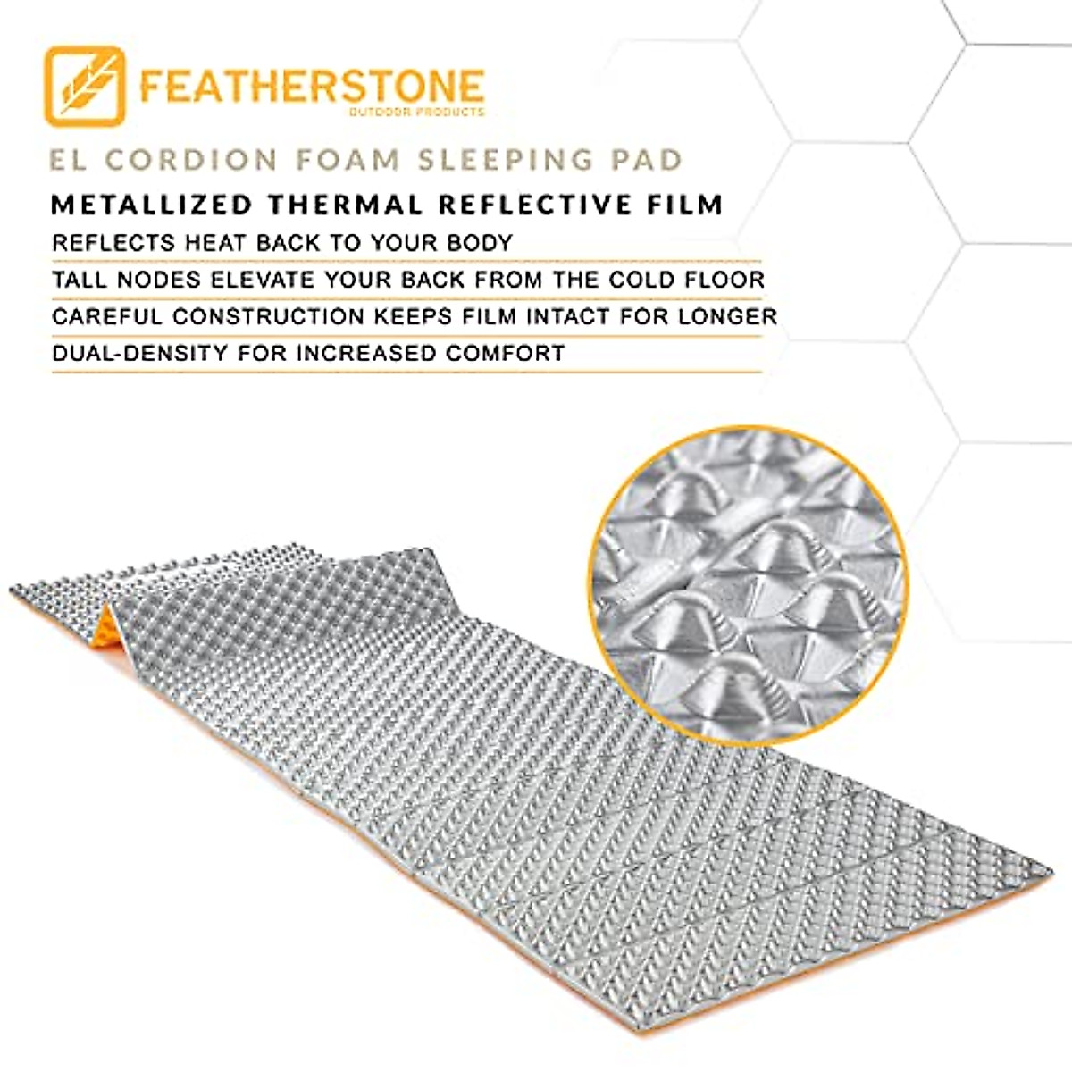 Featherstone Outdoor El Cordion Insulated R-Value 2.1 Sleeping Pad Closed Cell Foam Mat for Ultralight Backpacking Thru-Hiking and Camping
