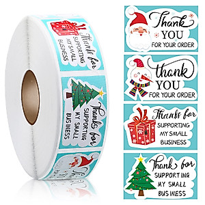 1000 Pieces Thank You Christmas Stickers Thank You for Your Order Sticker 1.6 x 1 Inch Thank You Seal Stickers for Christmas Cards Present Boxes Envelopes Party Favors (Cute Style)