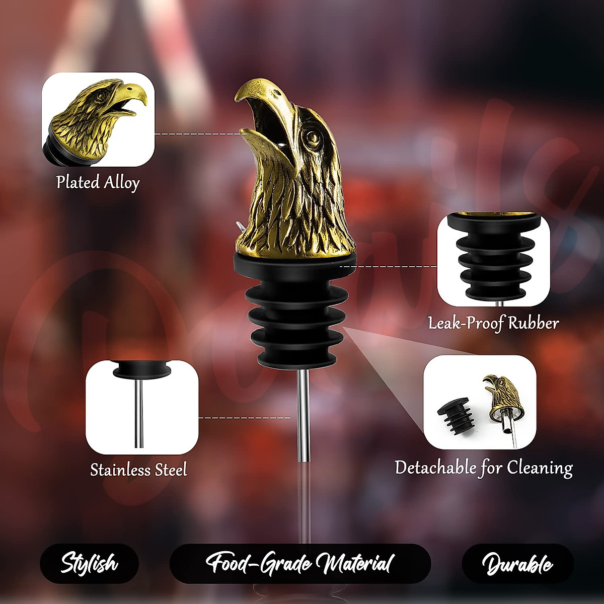 Lion Wine Pourer for Wine Bottles, Stainless Steel Animal Bar Liquor Bottle Pourer Liquor Pour Spout for Liquor Bottles, Speed Pourer Wine Areator Spout Bottle Pourer for Alcohol (Eagle Head)