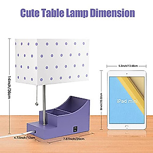 KAYBELE Kids Lamp for Bedrooms, Bedside USB Table Lamps, Purple Nightstand with Storage Base, Small Desk Lamp for Room Decor, Rotatable Lampshade(Without Bulb)