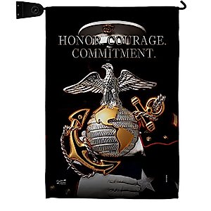 Angeleno Heritage Honor Courage Commitment Garden Flag Set Mailbox Hanger Armed Forces Marine Corps USMC Semper Fi United State American Military Veteran Retire Official House Yard Gift, Made in USA