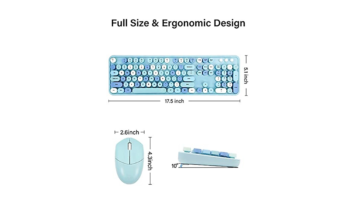 FUNZING Wireless Keyboard & Mouse Combo - Retro Typewriter Design