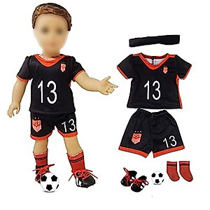 18 Inch Doll Clothes - Team USA 6 Piece 18" Doll Soccer Uniform Fits 18 inch Doll, Includes Headband,Shirt,Shorts, Socks,Shoes and Football