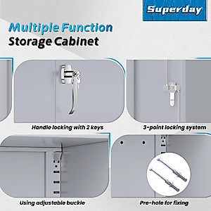 Superday 71" Lockable Steel Storage Cabinet, Locking Metal Storage Cabinets, Grey Metal Cabinet with 2 Doors and 4 Adjustable Shelves for Garage, Home Office, Classroom, File, Easy Assemble