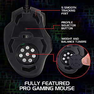 ENHANCE Theorem 2 MMO Mouse with 13 Programmable Side Buttons - RGB Gaming Mouse with 6 Customizable DPI Settings, 5 Gaming Profiles, Quick Fire Button, USB Ergonomic Wired Mouse - Black