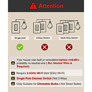 GHome Smart Dimmer Switch Work with Alexa Google Home, Neutral Wire Required 2.4GHz Wi-Fi Switch for Dimming LED CFL INC Light Bulbs, Single Pole, UL Certified, No Hub Required, 2Pack