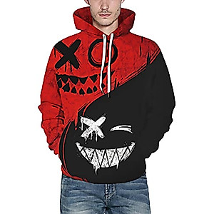 Chaos World Men's Novelty Hoodie Long Sleeves 3D Funny Graphic Print Sweatshirt Pullover(X-Large,Black Red)