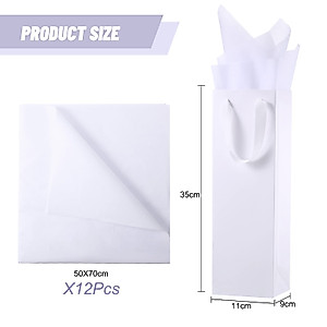 12 Pieces Kraft Wine Bag Paper Wine Bag Wine Bottle Bag Holder with Handles with Kraft Tissue Paper Retail Wine Bag for Christmas Holiday Celebrations Wedding, 4 x 3.5 x 14 Inch(White)