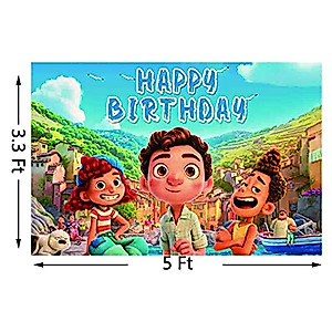 ZEADERS Luca Theme Party Supplies Photography Backdrop Baby Happy Birthday Party Banner Photo Background Cake Table Decoration for Indoor Outdoor Living Room Yard