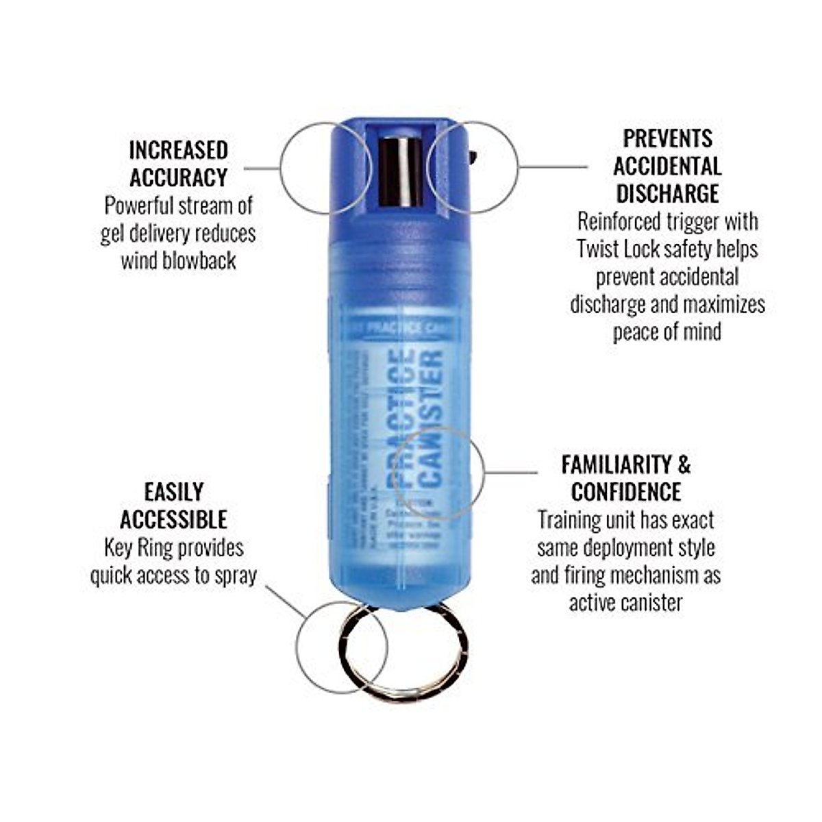 SABRE Practice Spray with Twist Lock, Inert Water-Based Formula, 10-Foot (3-Meter) Range, Helps to Build Confidence, Muscle Memory and Familiarity, Ergonomic Finger Grip, Key Ring, Blue