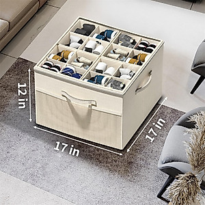 Aokeyee Shoe Organizer for Closet,2 Pack Foldable Shoe Storage Organizer Box Bin w/Adjustable Dividers and Clear Cover, Fits up to 16-32 Pairs, (Beige)