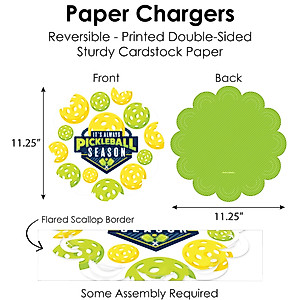 Big Dot of Happiness Let’s Rally - Pickleball - Birthday or Retirement Party Paper Charger and Table Decorations - Chargerific Kit - Place Setting for 8