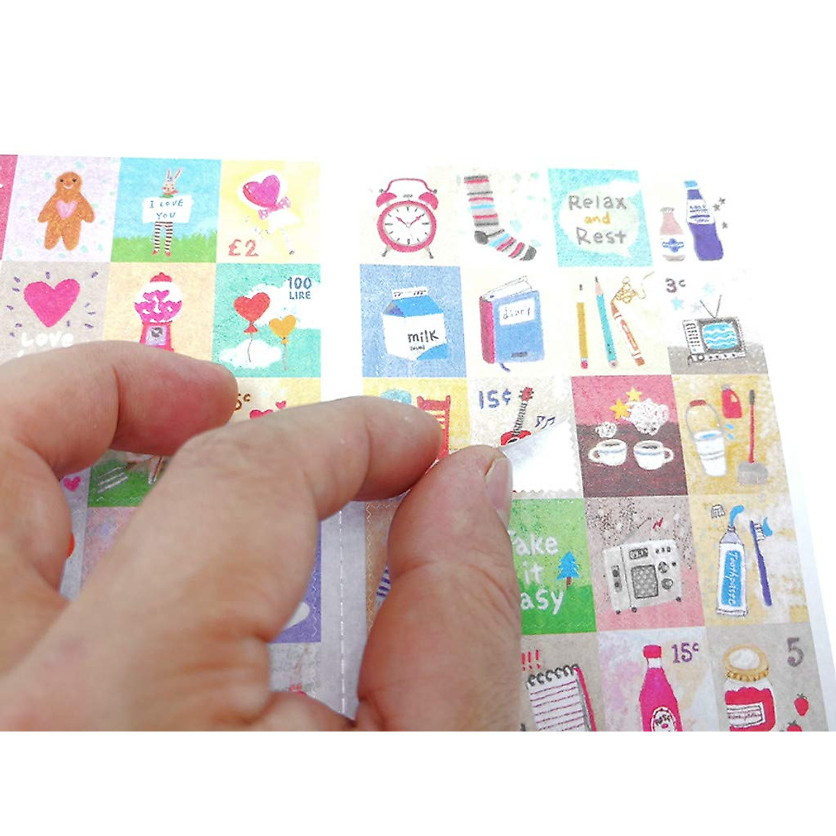 ALIMITOPIA Adhesive Sticker,12 Sheets(240pcs) Stamp Shape DIY Decorative Paper Paster Ornament Mark