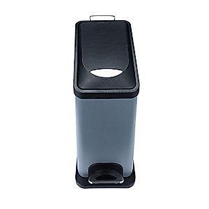 8 Liter Trash Can,Carbon Steel Garbage Can with Lid and Plastic Inner Bucket for Bathroom (Gray)