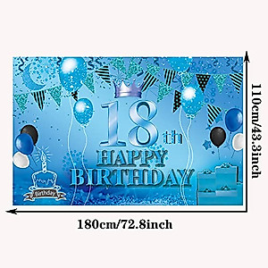 Happy 18th Birthday Backdrop Banner Blue 18th Sign Poster 18 Birthday Party Supplies for Anniversary Photo Booth Photography Background Birthday Party Decorations, 72.8 x 43.3 Inch