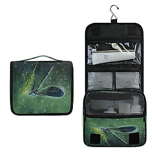 Omhonmi Hanging Toiletry Bag for Women Art Painting Dragonfly,Waterproof Makeup Pouch,Portable Cosmetic Bag,Travel Bag with Hanging Hook for Woman Man Travel Accessories