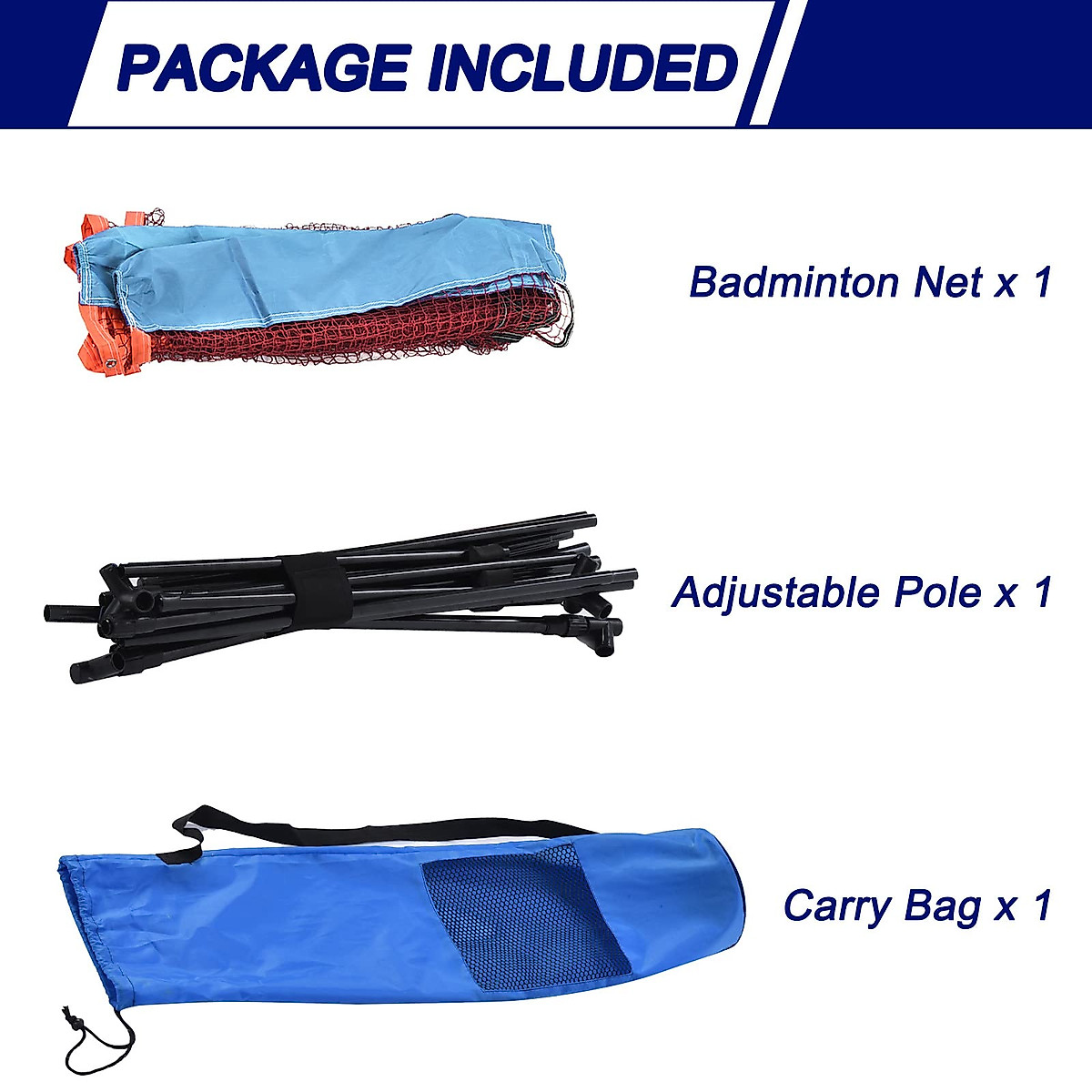 PATIKIL 20Ft Portable Badminton Net, Pickleball Net Set Height Adjustable Tennis Net with Carry Bag for Volleyball Soccer Outdoor Backyard Beach, Black