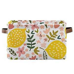 susiyo Lemon Pink Flower Storage Bins 2 Pack, 14 x 10 inch Canvas Storage Basket for Shelves Closet Organizing