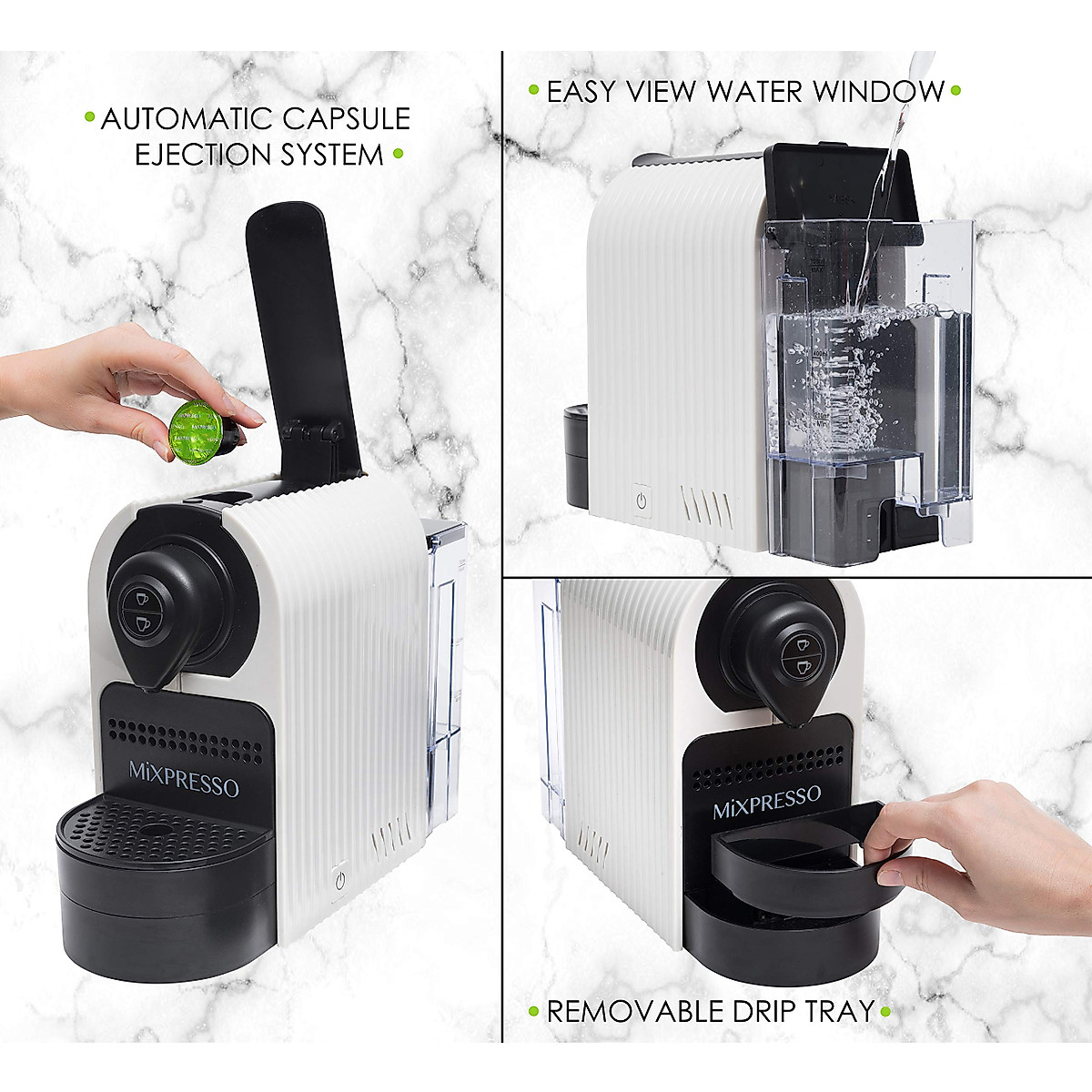 Mixpresso Espresso Machine for Nespresso Compatible Capsule, Single Serve Coffee Maker Programmable for Espresso Pods, Premium Italian 19 Bar High Pressure Pump 27oz 1400w White Coffee Maker