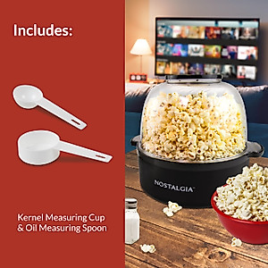 Nostalgia 6-Quart Stirring Popcorn Popper With Quick-Heat Technology, Makes 24 Cups of Popcorn, Kernel Measuring Cup, Oil Free, Makes Roasted Nuts, Perfect for Birthday Parties, Black