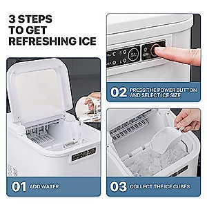 mollie Ice Maker Countertop 9 Ice Cubes Ready in 10 Mins - 26LBS/24Hrs, Self-Cleaning Ice Makers, One-Click Operation Portable Ice Cube Machine w/Ice Scoop for Home Kitchen Office Party RV, White