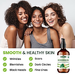 100% Pure Moringa Oil Organic for Face, Hair, Nails and Dry Skin - USDA Certified Single Origin Moringa Oleifera Seeds Extract - 3rd Party Tested, Cold Pressed & Unrefined Organic Moringa Seed Oil