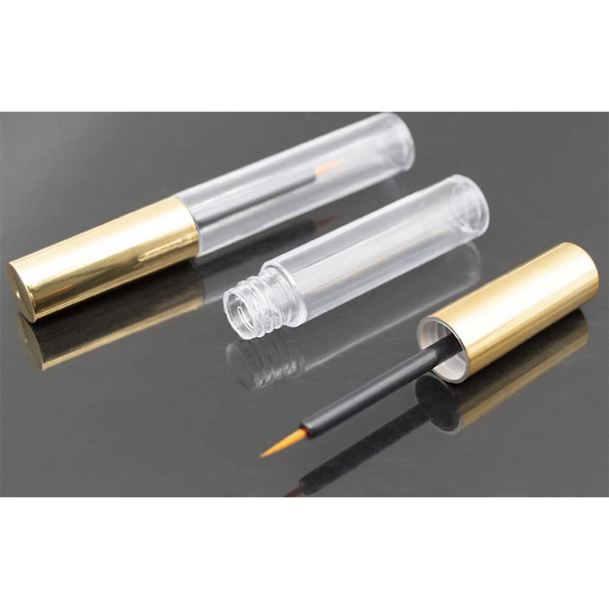 10ml Plastic Eyeliner Vials Bottle Empty Refillable Disposable Eyeliner Brush Applicator Multi-functional Eyelashes Container for DIY Eyelash Growth Oil, Eye Gloss Liquid, Gold Cover, Pack of 10