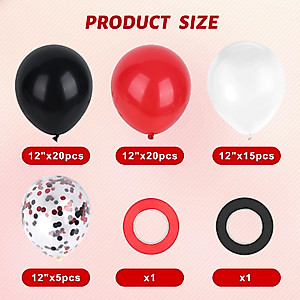 LovesTown 60PCS Black Red Balloons, 12 Inches Metallic Confetti Latex Balloons Arch Kit with Ribbon for Birthday Wedding Baby Shower Graduation Theme Party Decorations