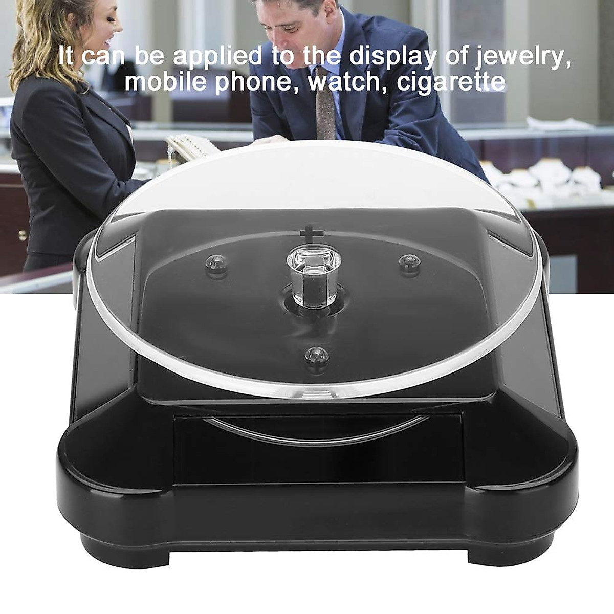 Solar Showcase 360 Degrees Display Stand, Rotating Turntable with LED Light for Watch Phone Jewelry Display Stand(Black)