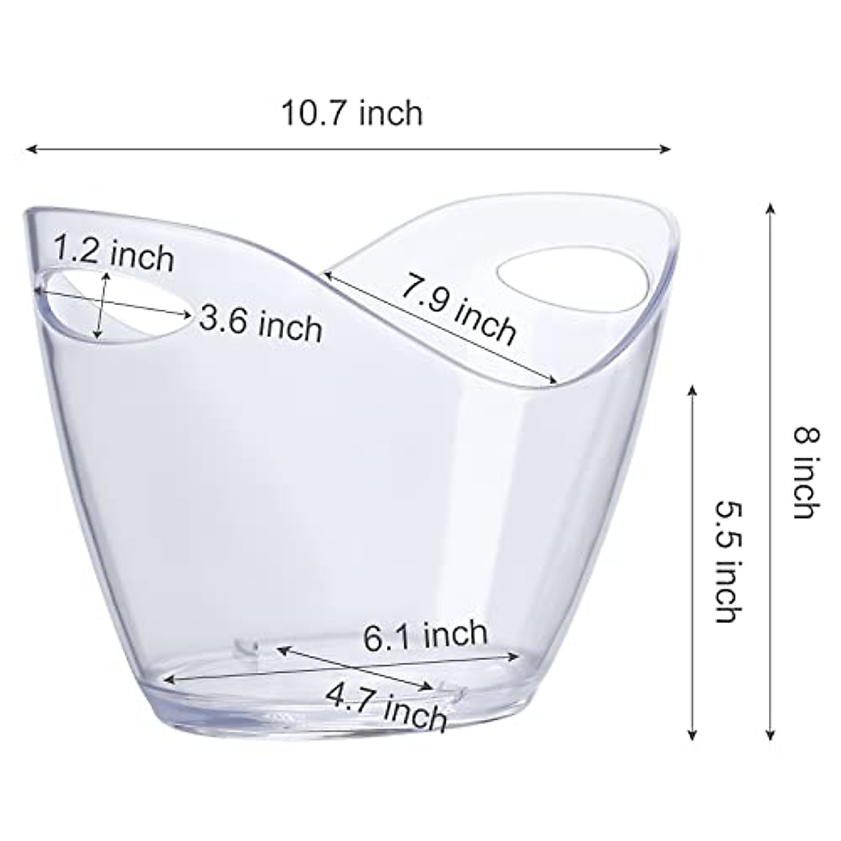 asika Ice Bucket Wine Bucket，Clear Acrylic 3.5 Liter Plastic Tub for Drinks and Parties, Food Grade, Perfect for Wine, Champagne or Beer Bottles