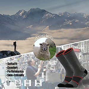 Ortis Men's Merino Wool Cushion Crew Socks with Moisture Wicking Control Light Weight Breathable for Outdoor Hiking Cycling(Dark Grey XL)