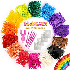 Sukh 4400+Pcs Loom Rubber Bands Kit - Rubber Band Making Kit Loom Rubberbands Making Kit Rubber Band Loom Making Kit with 1 Y-Loom 200 S-Clpis 5 Hooks for Kids Handcrafts Making