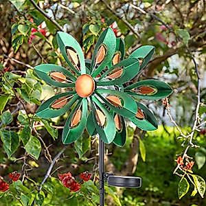 MUMTOP Solar Wind Spinner Metal Stake - 36 Inch Peacock Multi Color Changing LED Solar Powered Glass Ball for Garden Yard Lawn Outdoor Decor