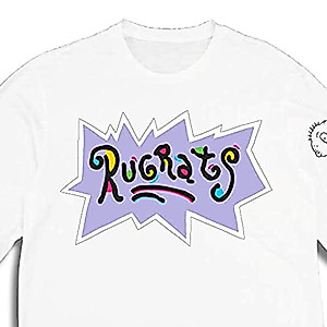 Nickelodeon Mens Long Sleeve Shirt - #TBT Mens 1990's Clothing - Rugrats, Hey Arnold, Ren and Stimpy (White, X-Large)