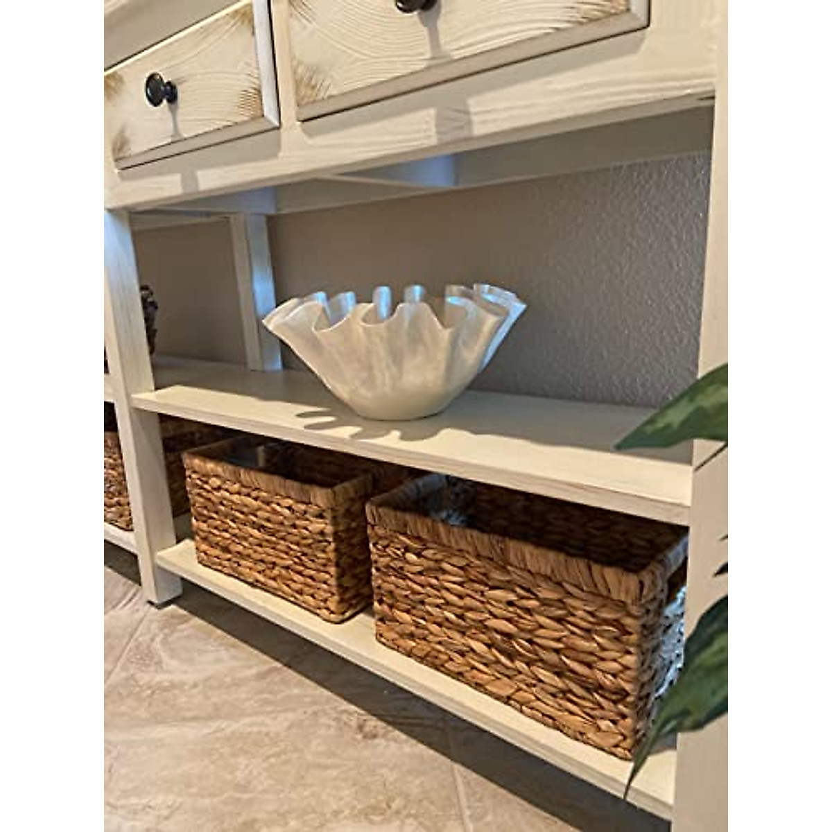 M4DECOR Wicker storage basket, water hyacinth storage baskets, rectangular basket with built-in handles, wicker baskets for storage 12.5 x 8 x 6.5 inches (Natural - 2 Packs)